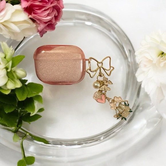 Other | Airpod Pro Case In Opaque Pink Glitter W Charm | Poshmark